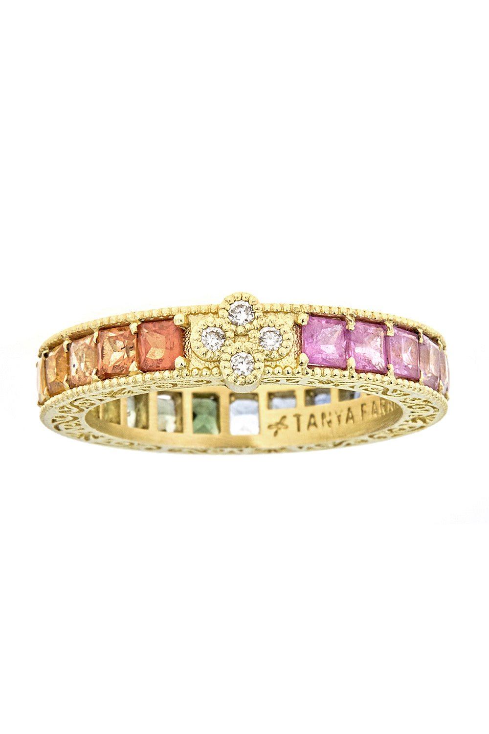 Modern Etruscan Rainbow Sapphire Diamond Cluster Stack Ring | TANYA – Marissa Collections