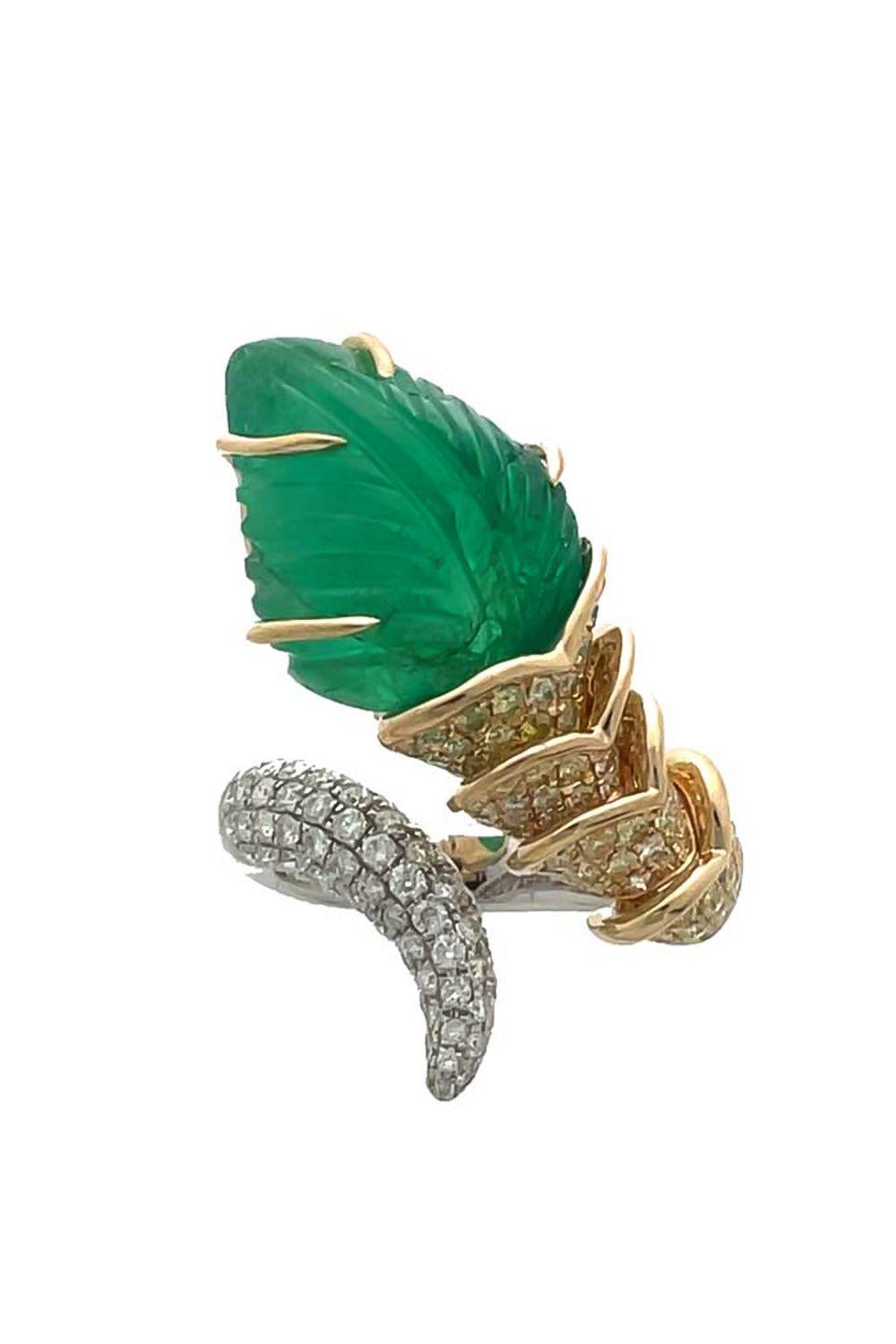 Emerald Diamond Carved Leaf Wrap Ring | PIRANESI – Marissa Collections