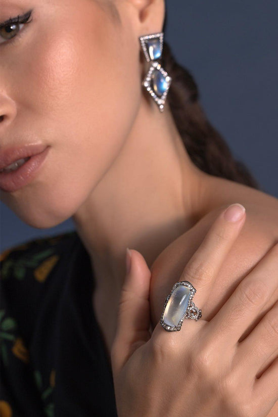 Blue Moonstone Diamond Ring | ARUNASHI – Marissa Collections