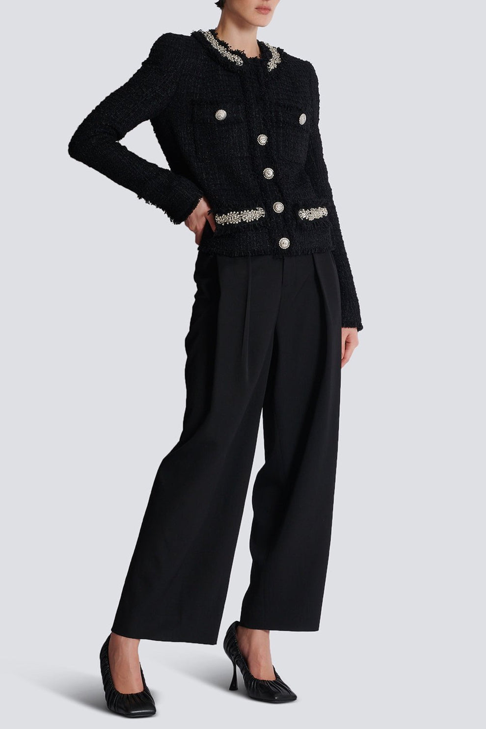 Embellished Collarless Side To Side Jacket | BALMAIN – Marissa Collections