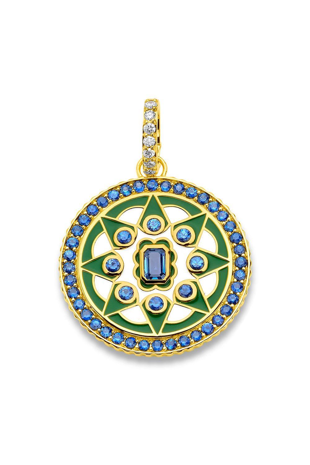 Blue Sapphire Diamond Kelly Green Mandala Pendant | BUDDHA MAMA ...