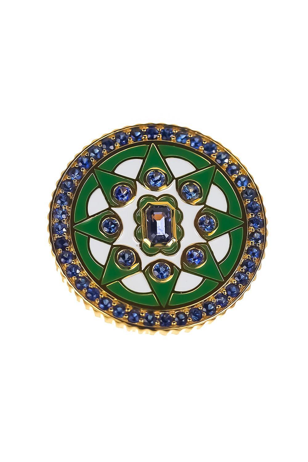 Blue Sapphire Kelly Green Mandala Coin Ring | BUDDHA MAMA – Marissa ...