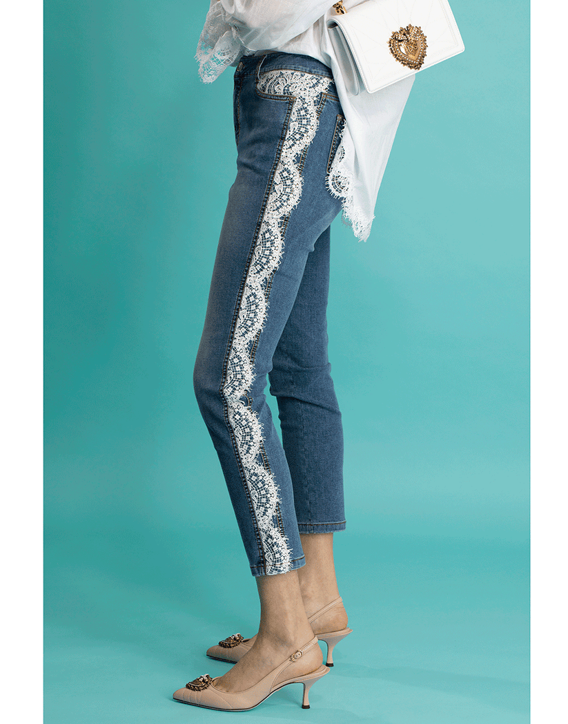 Lace Tux Stripe Mid-Rise Jean | ERMANNO SCERVINO – Marissa Collections