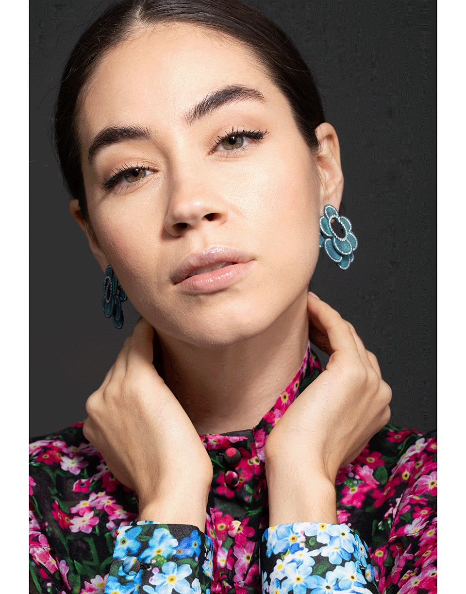 Teal Scalloped Titanium Diamond Earrings | GRAZIELA – Marissa Collections