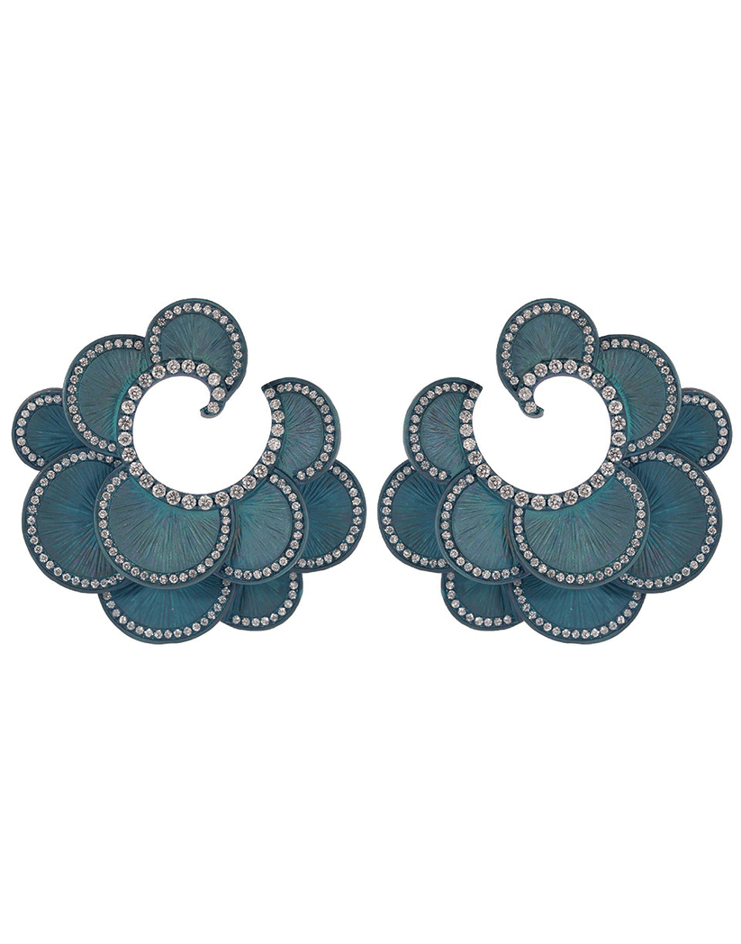 Teal Scalloped Titanium Diamond Earrings | GRAZIELA – Marissa Collections