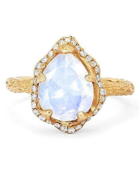 Queen Water Drop Moonstone Ring with Full Pavé Diamond Halo | LOGAN ...