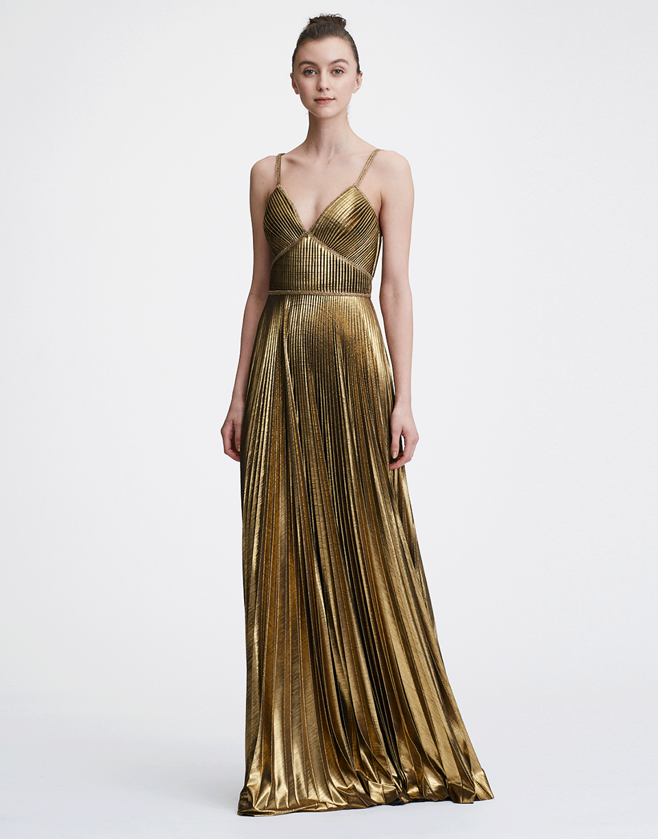 Pleated Lamé Gown | MARCHESA NOTTE – Marissa Collections