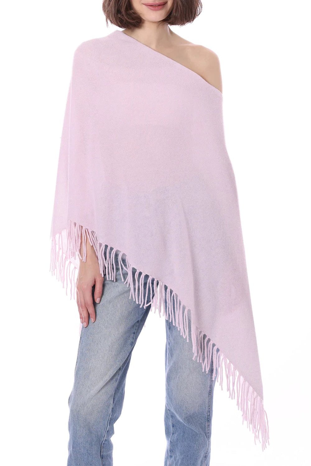 Ruana Fringe Poncho - Dior Pink | MINNIE ROSE – Marissa Collections