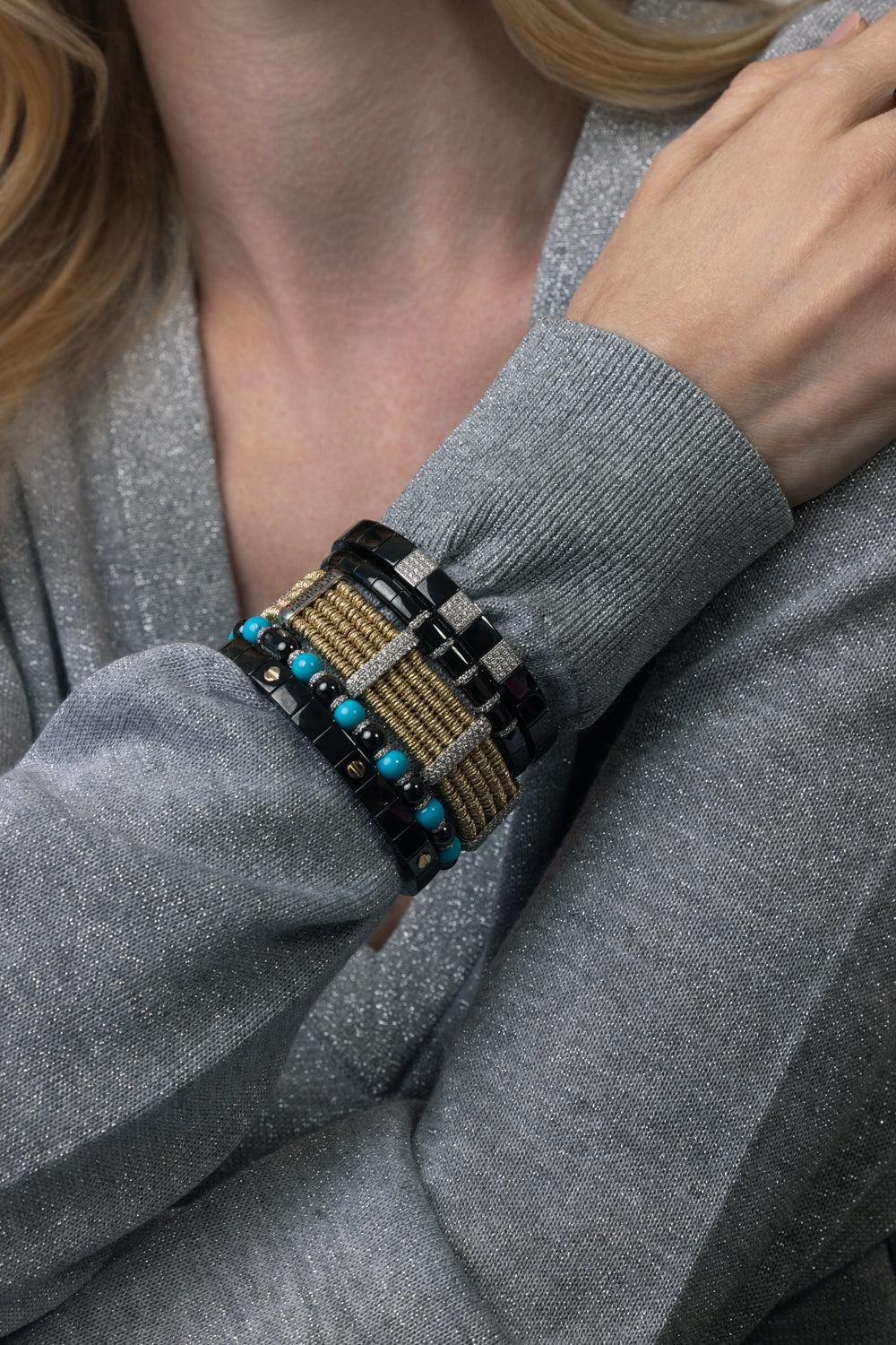 Black Ceramic Seven Screw Scacco Stretch Bracelet | ROBERTO DEMEGLIO ...