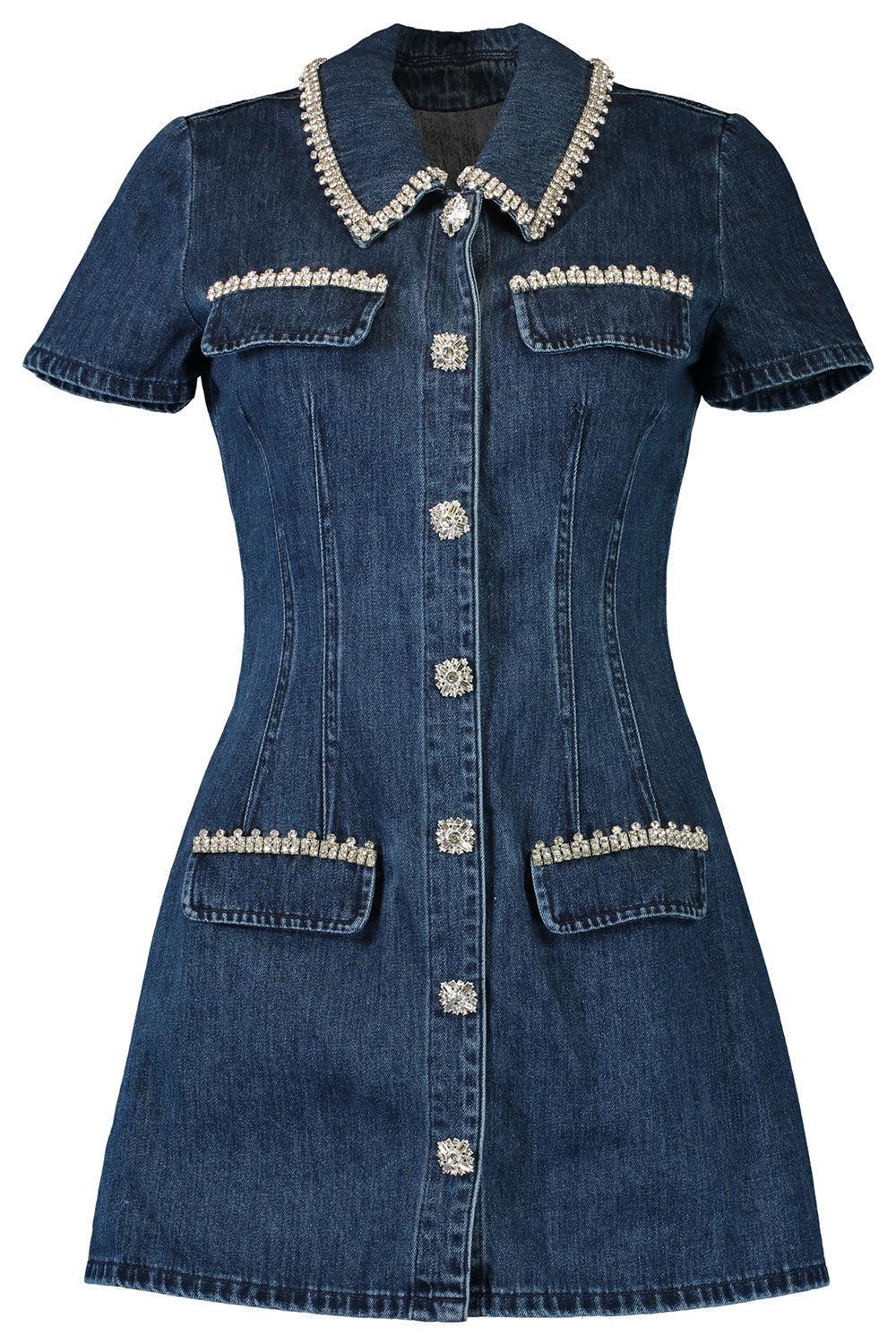 Denim Collared Mini Dress | self-portrait – Marissa Collections