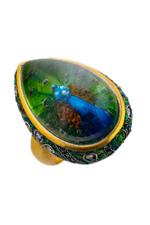 Carved Rock Quartz Peacock Ring | SEVAN BICAKCI – Marissa Collections